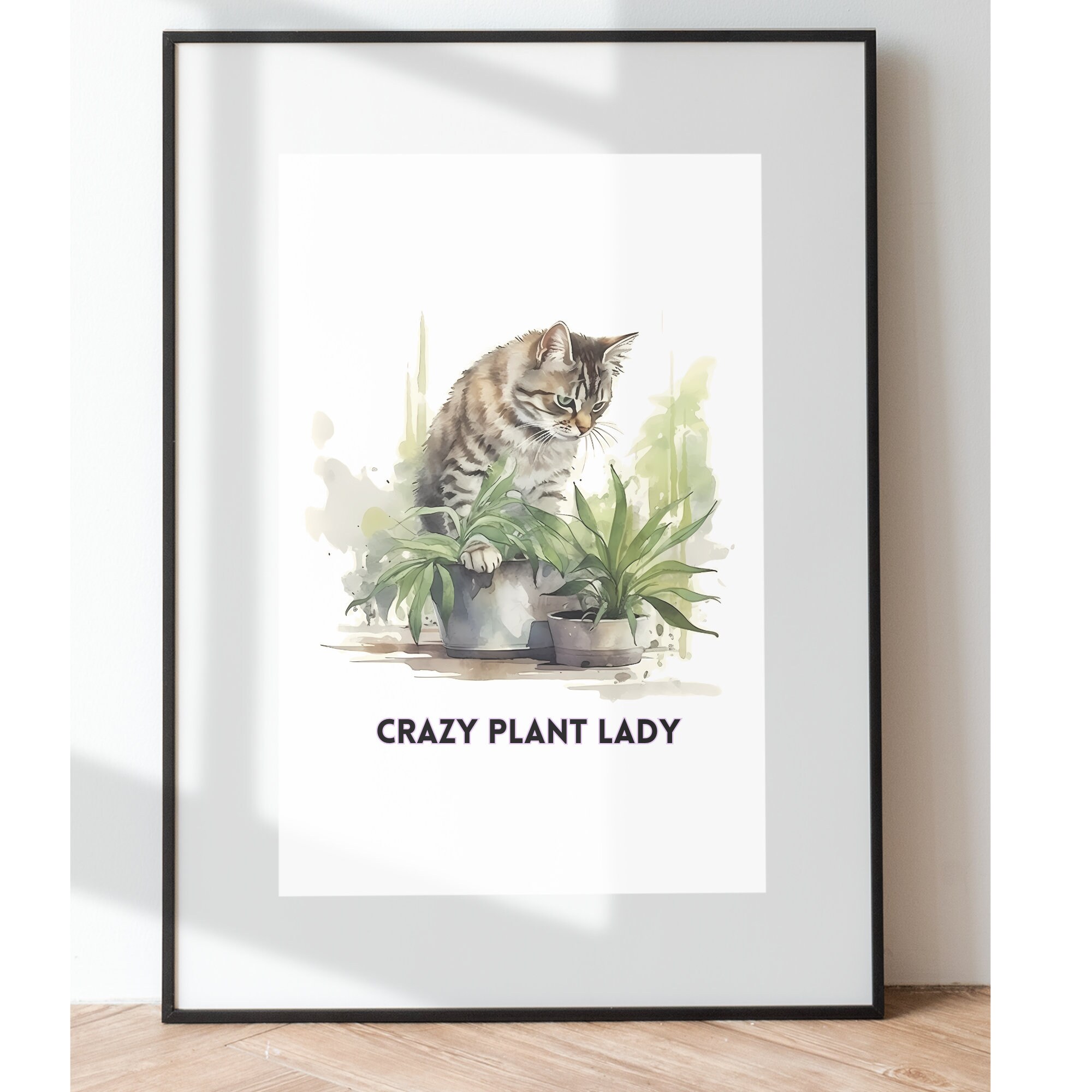 Cat and Indoor Plants Watercolor Clipart Botanical Houseplant ...