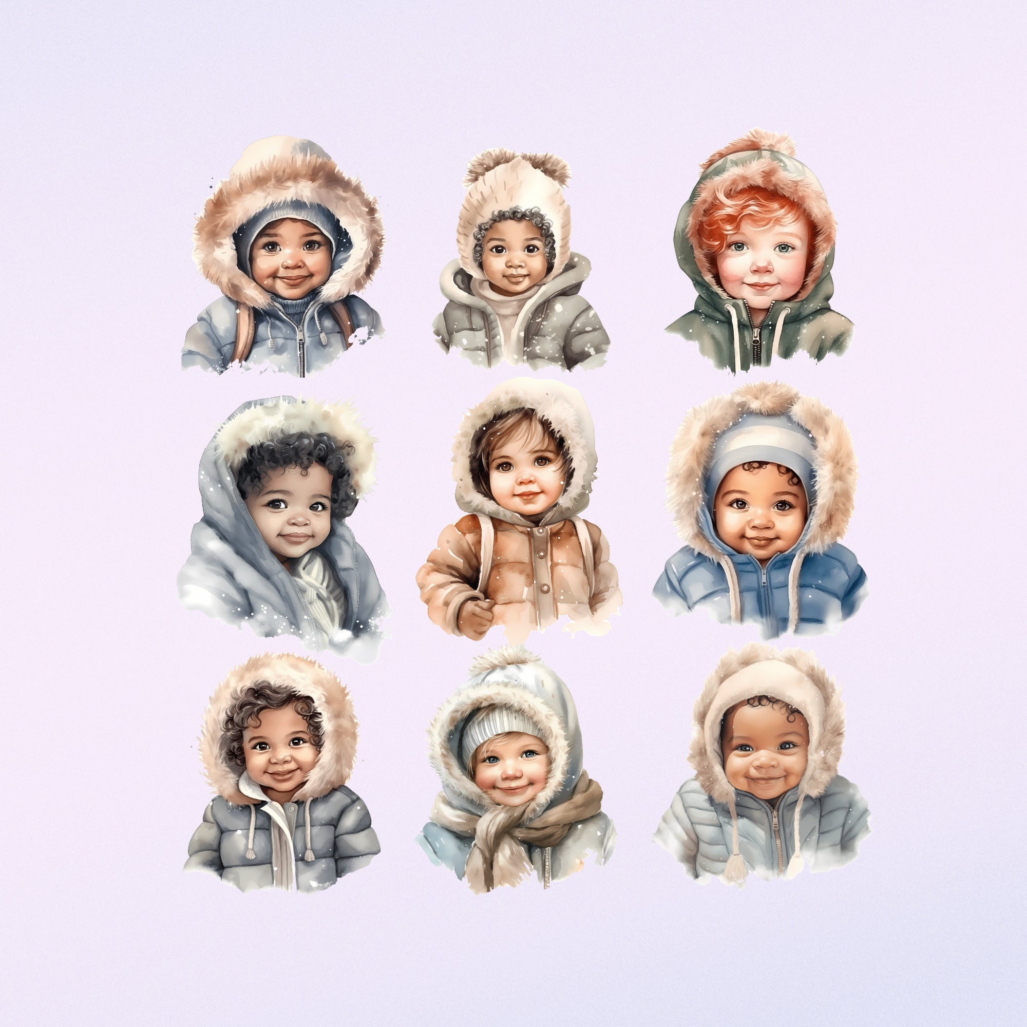 Winter Boys Watercolor Clipart Bundle Commercial Use Transparent PNG ...
