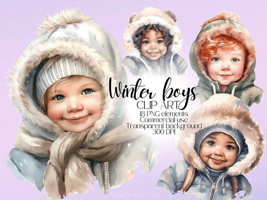 Winter Boys Watercolor Clipart Bundle Commercial Use Transparent PNG ...
