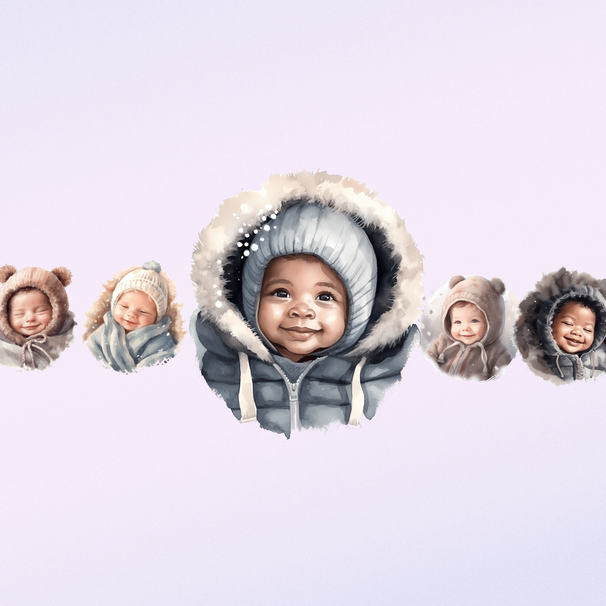 Winter Babies Watercolor Clipart Bundle Commercial Use Transparent PNG ...