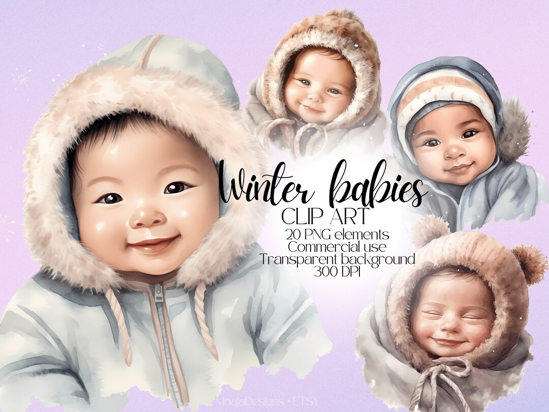 Winter Babies Watercolor Clipart Bundle Commercial Use Transparent PNG ...