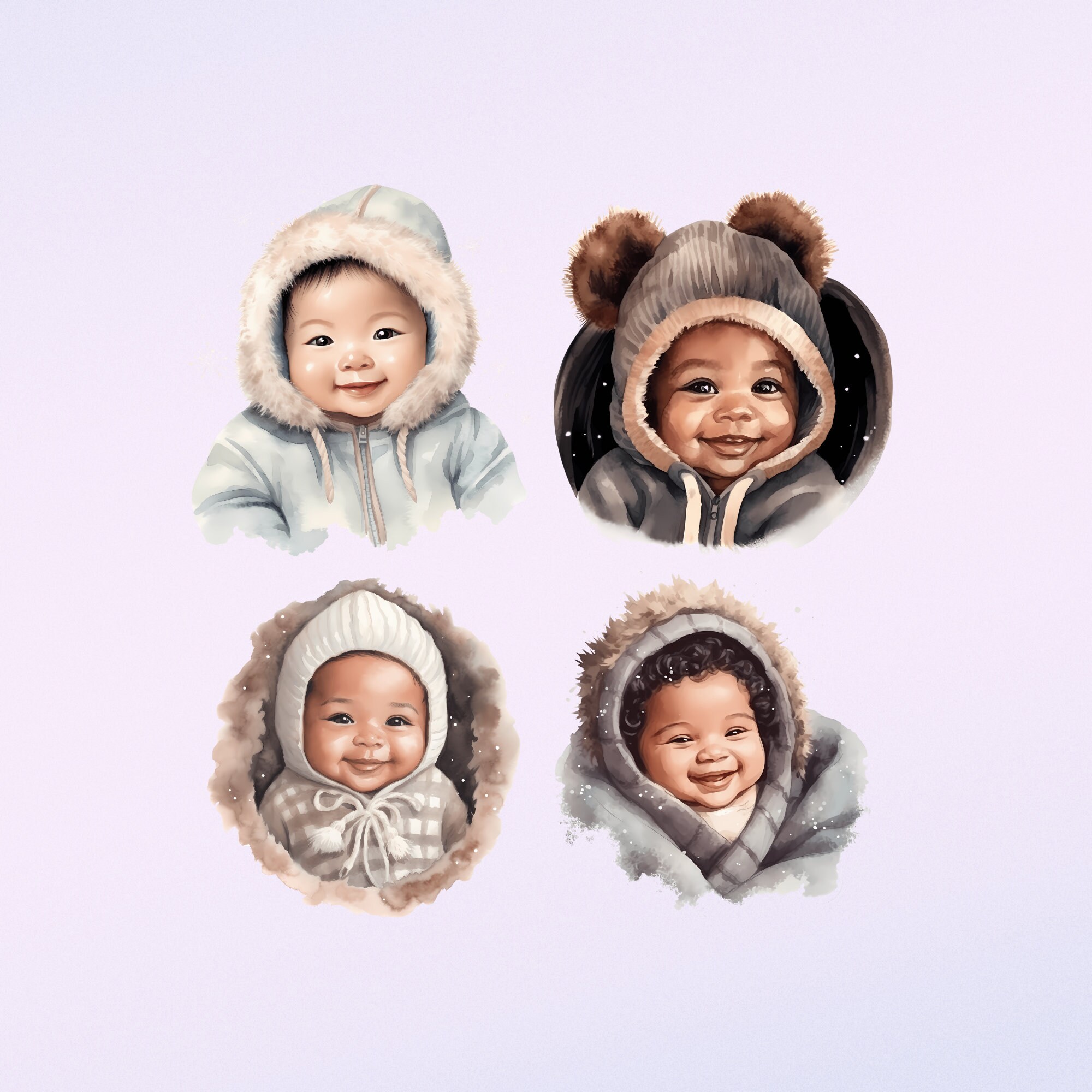 Winter Babies Watercolor Clipart Bundle Commercial Use Transparent PNG ...