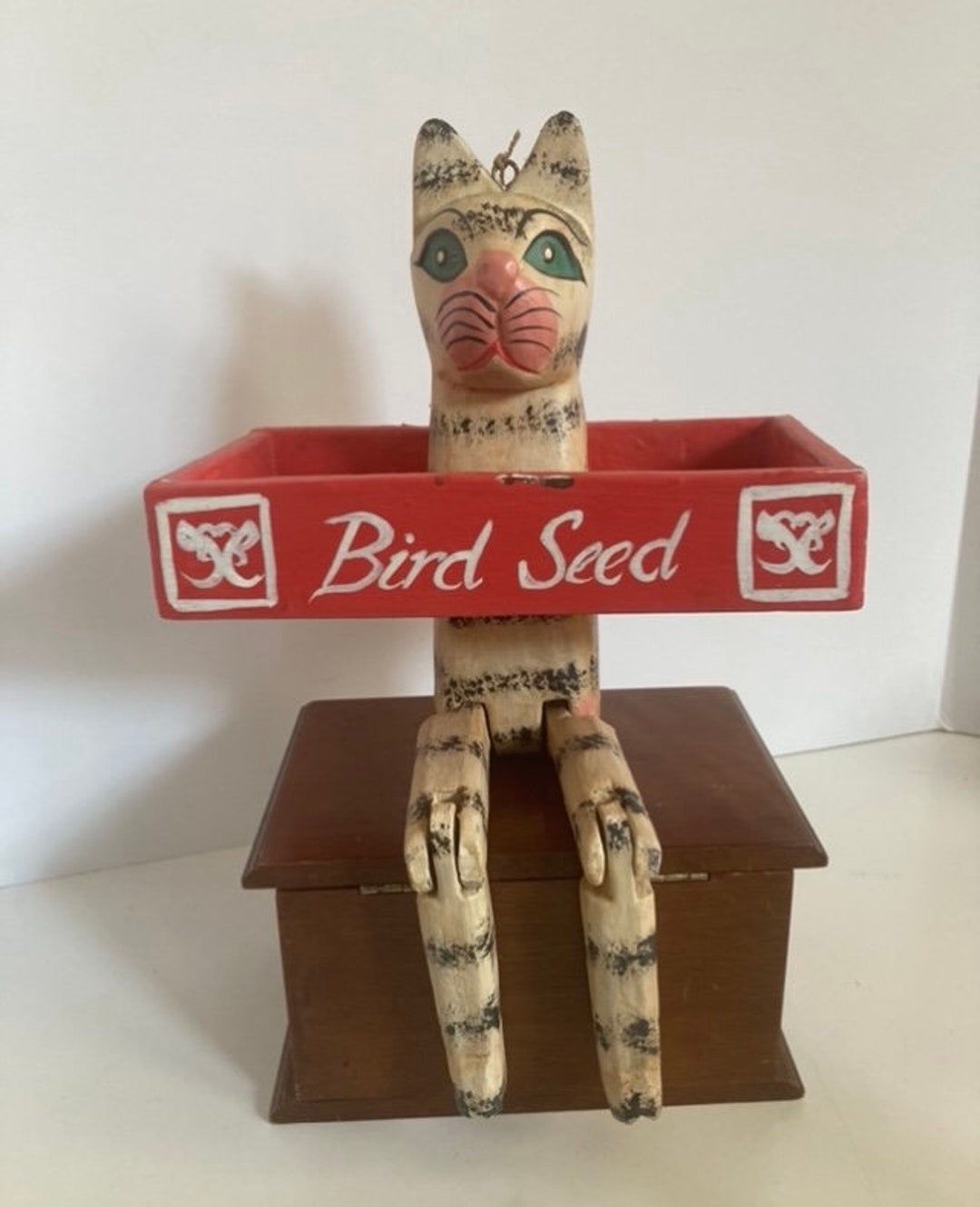 Vintage Primitive Folk Art Painted Carved Wood Cat Shelf Sitter - Etsy