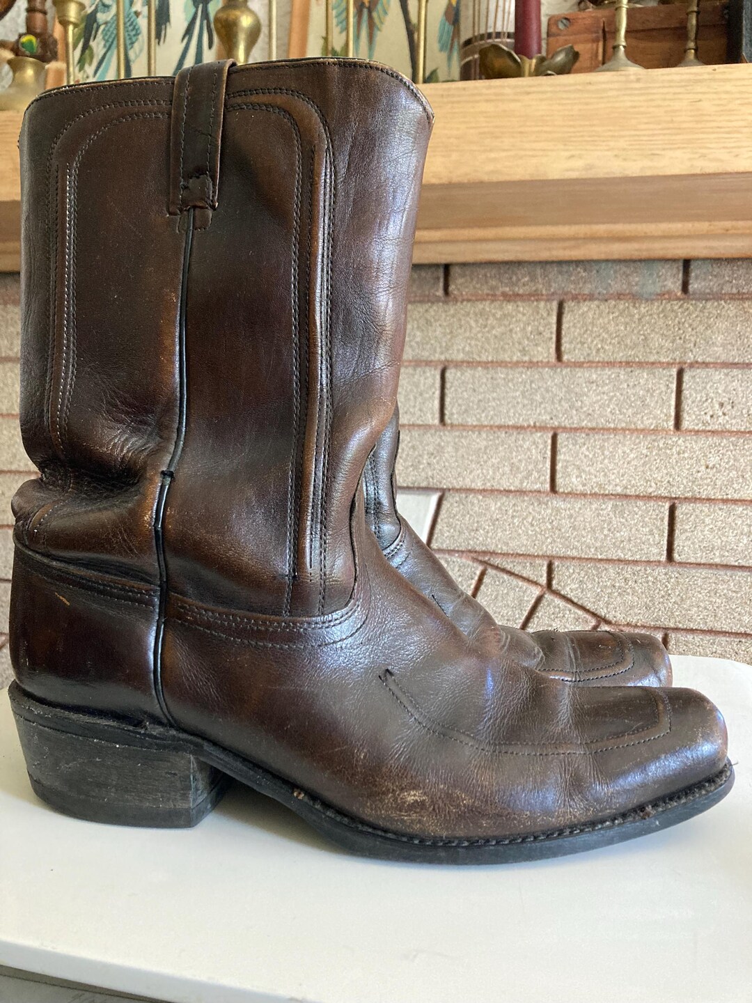 Vintage Brown Leather Square Toe Roper Boots Men’s 11 - Etsy