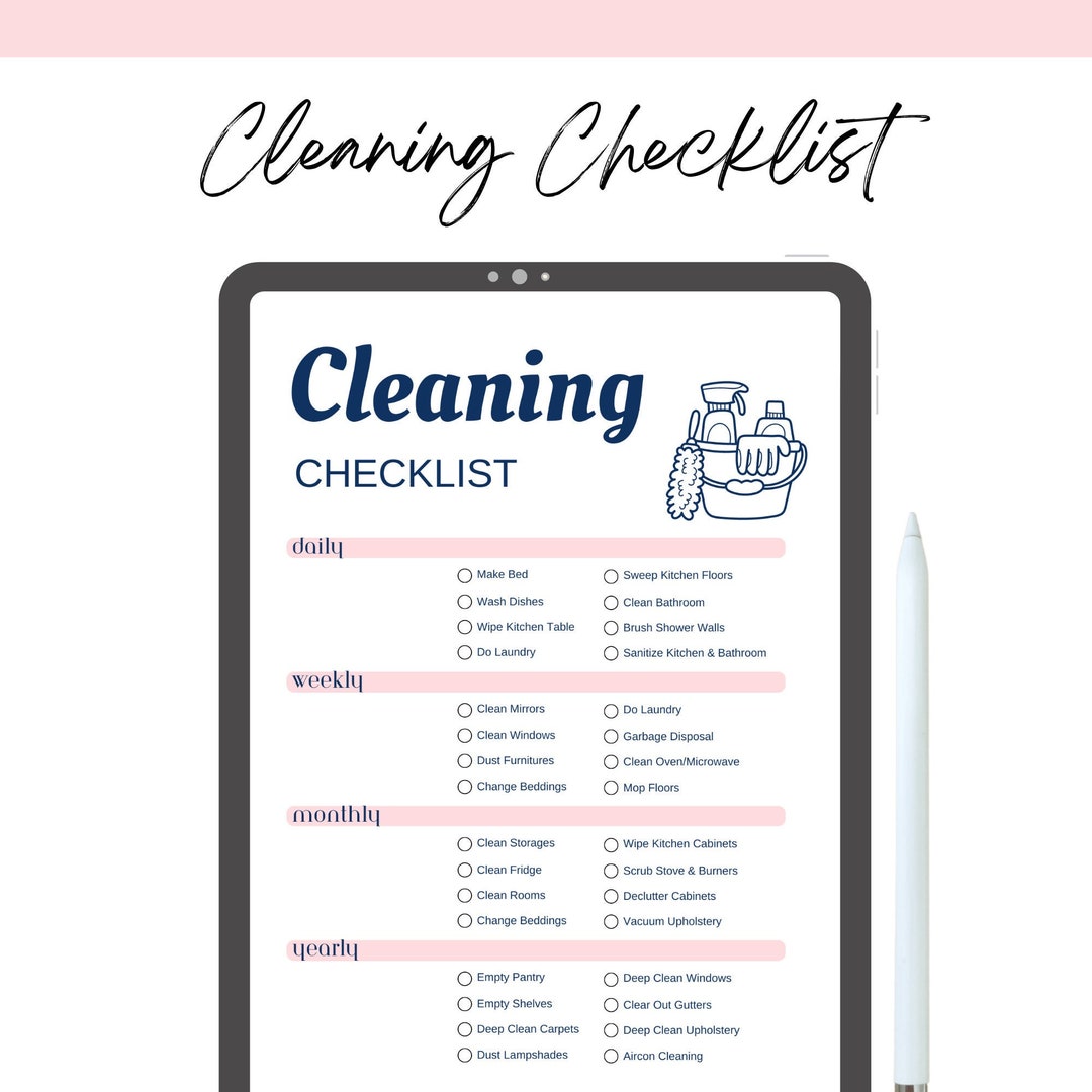 Digital Cleaning Checklist Pink and Navy Digital Template - Etsy