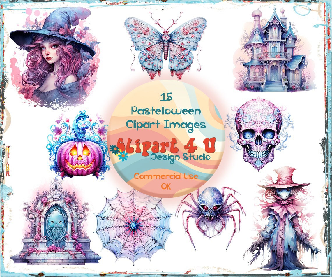 Pastelloween Clipart PNG Set Halloween Clipart Commercial Use - Etsy