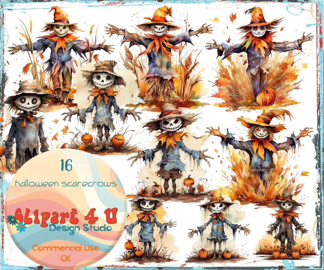 16 Halloween Scarecrows Clipart, Halloween Clipart Scarecrows - Etsy