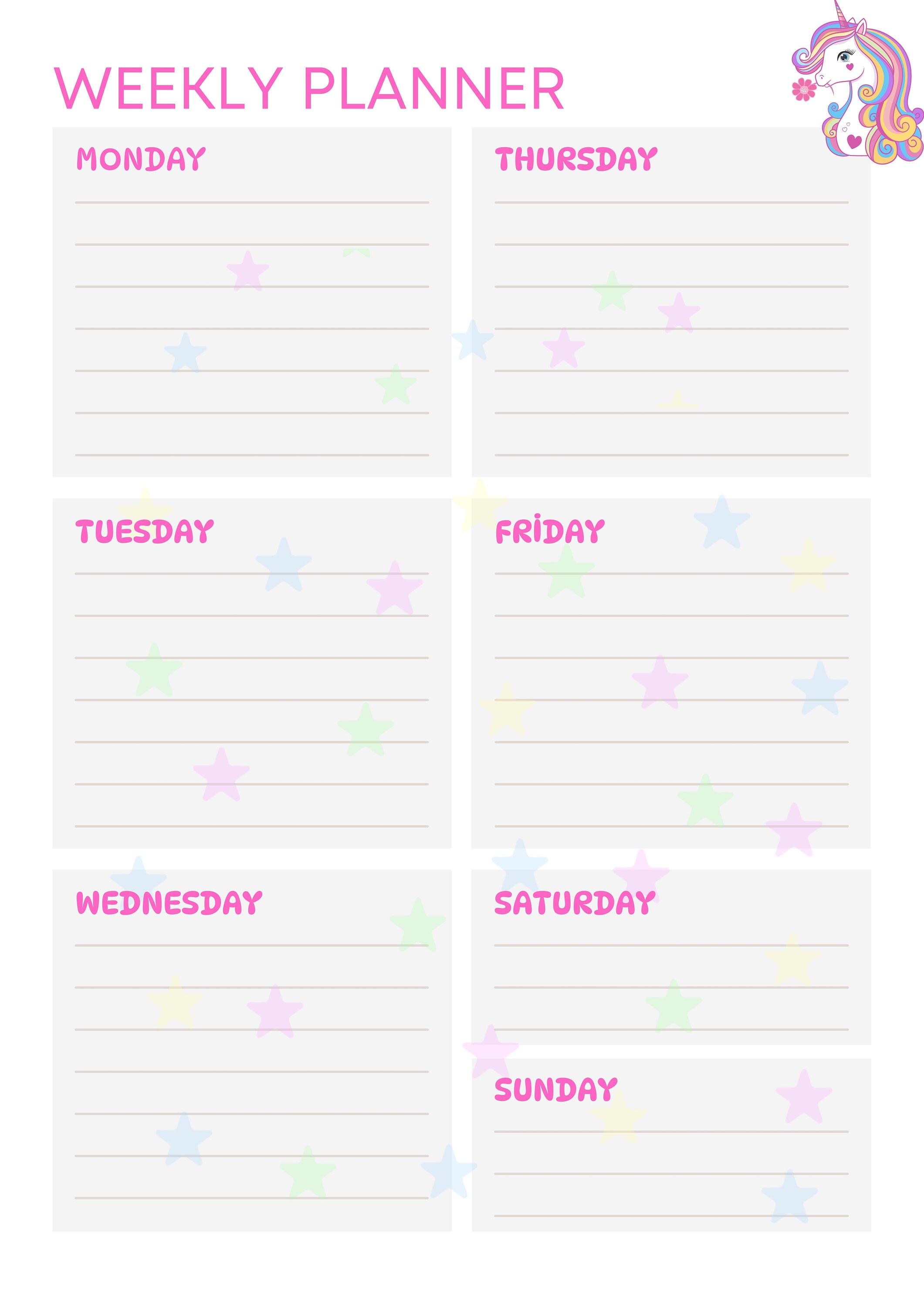 Kids Weekly Schedule and to Do List, Printable Daily Weekly Planner for ...