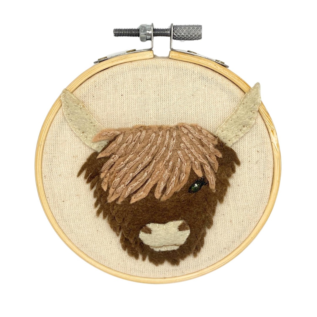 Handmade Highland Cow Art on Embroidery Hoop – Felt & Thread With ...