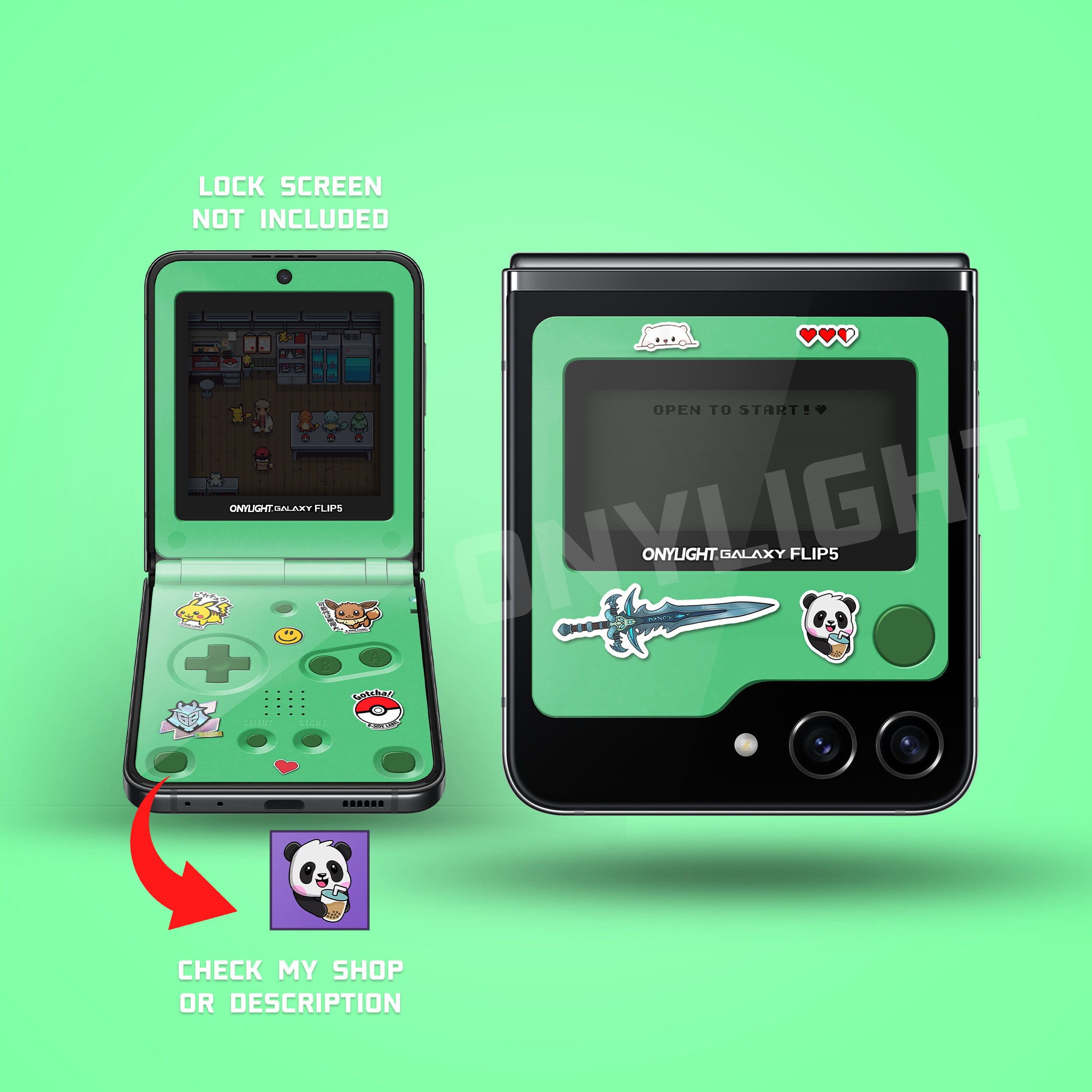 Samsung Galaxy Z Flip Cover Screen Wallpaper - Cute Sticker Gamer (mint ...