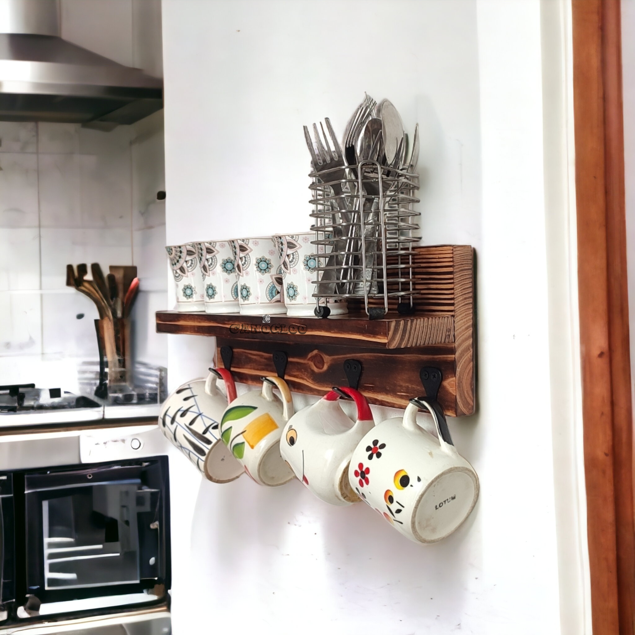 Coffee Cup Mug Rack With Shelf Pine Wood Wall Mounted Shelf - Etsy