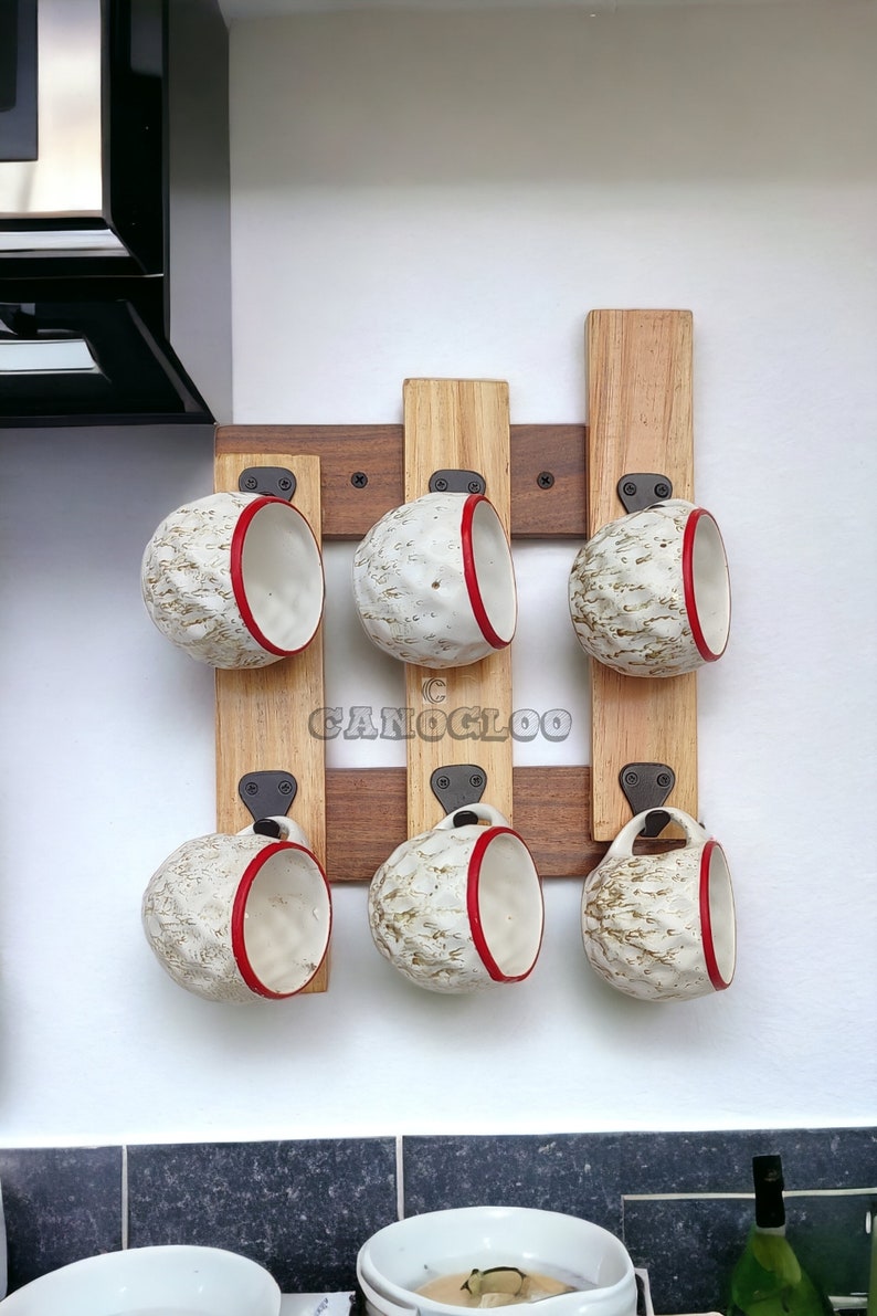Wall Mounted Cup Organizer Coffee Mug Holder Mug Rack With 4 Hooks for ...