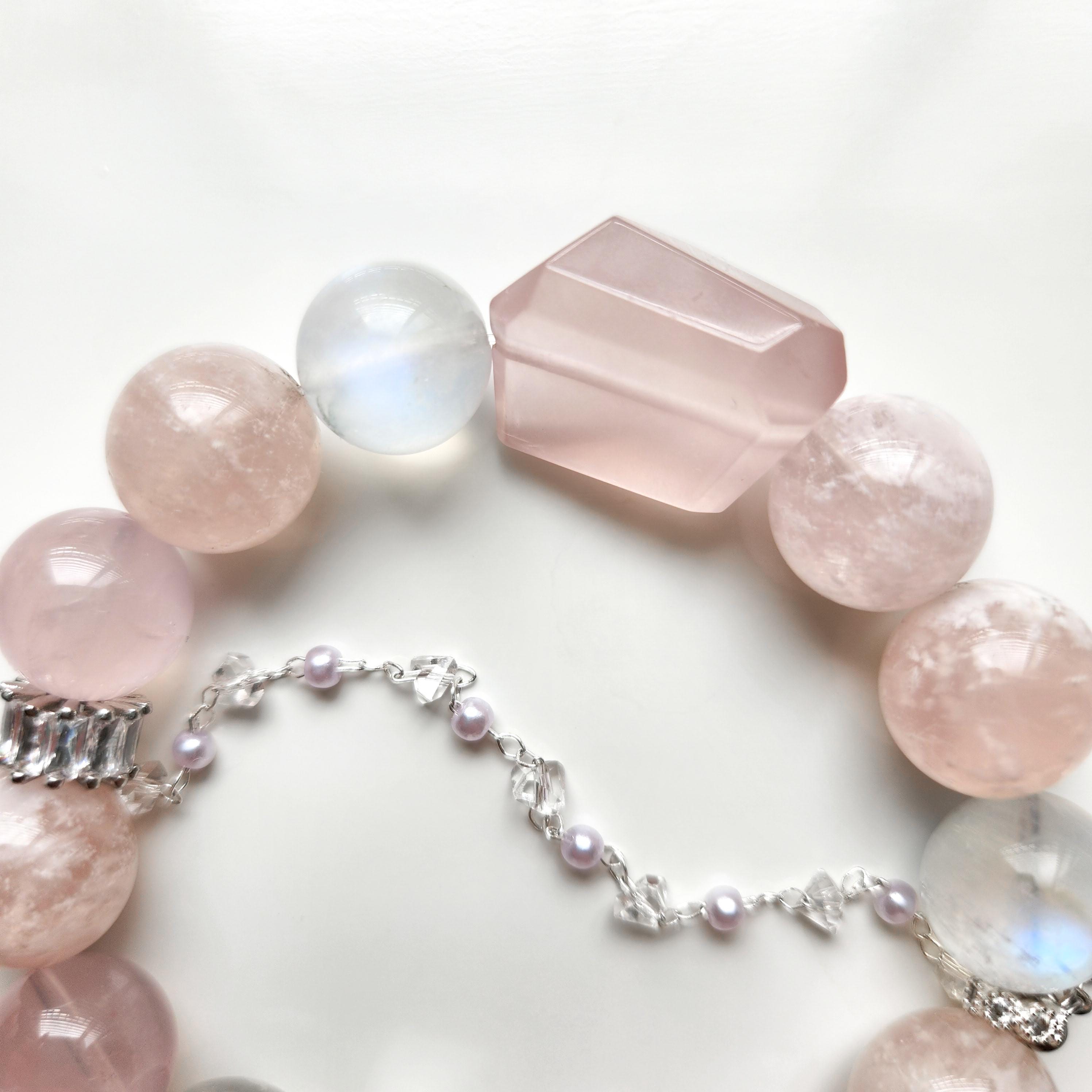 13mm Natural Rose Quartz, Blue Flash White Moonstone, Pink Snow Phantom ...
