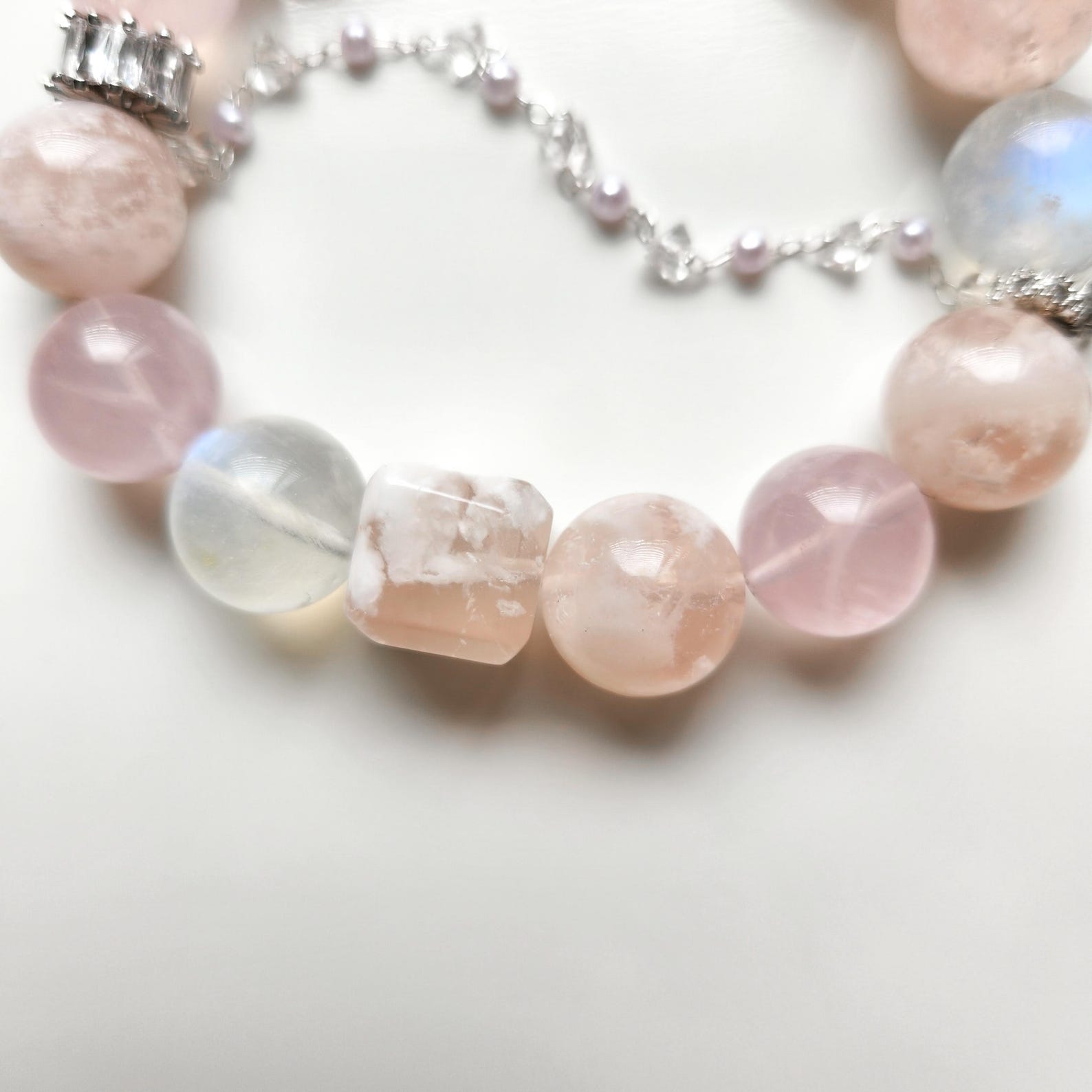 13mm Natural Rose Quartz, Blue Flash White Moonstone, Pink Snow Phantom ...