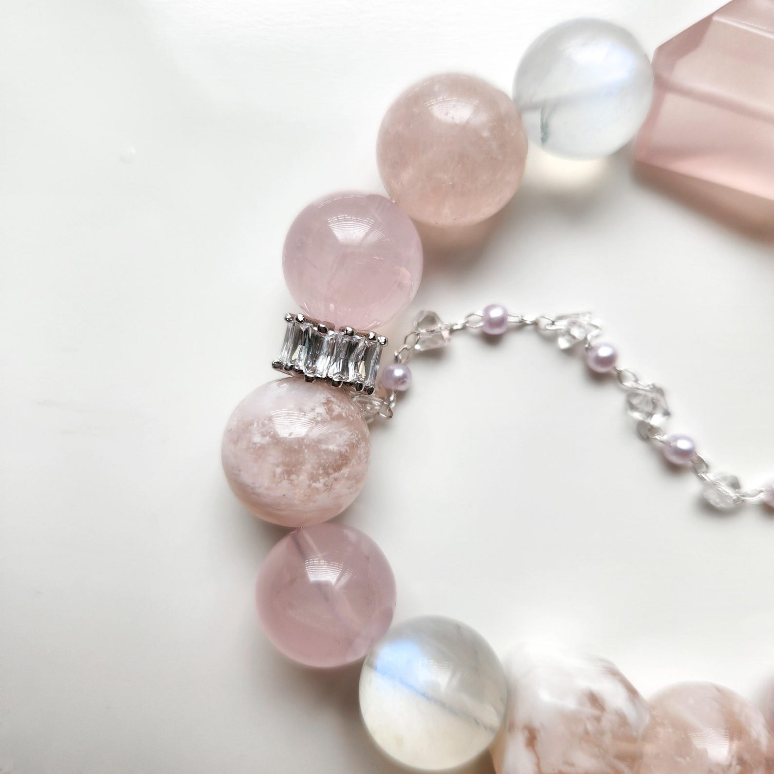 13mm Natural Rose Quartz, Blue Flash White Moonstone, Pink Snow Phantom ...