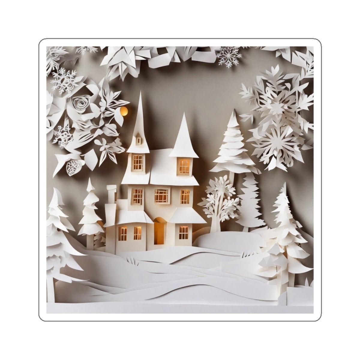 White Paper Style Christmas House Stickers - Etsy
