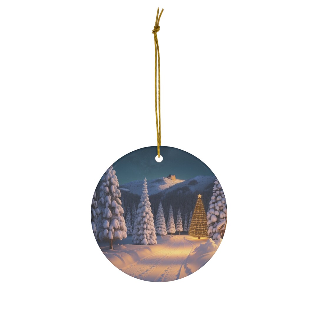 Christmas Winter Scene Ceramic Ornament 4 Shapes - Etsy