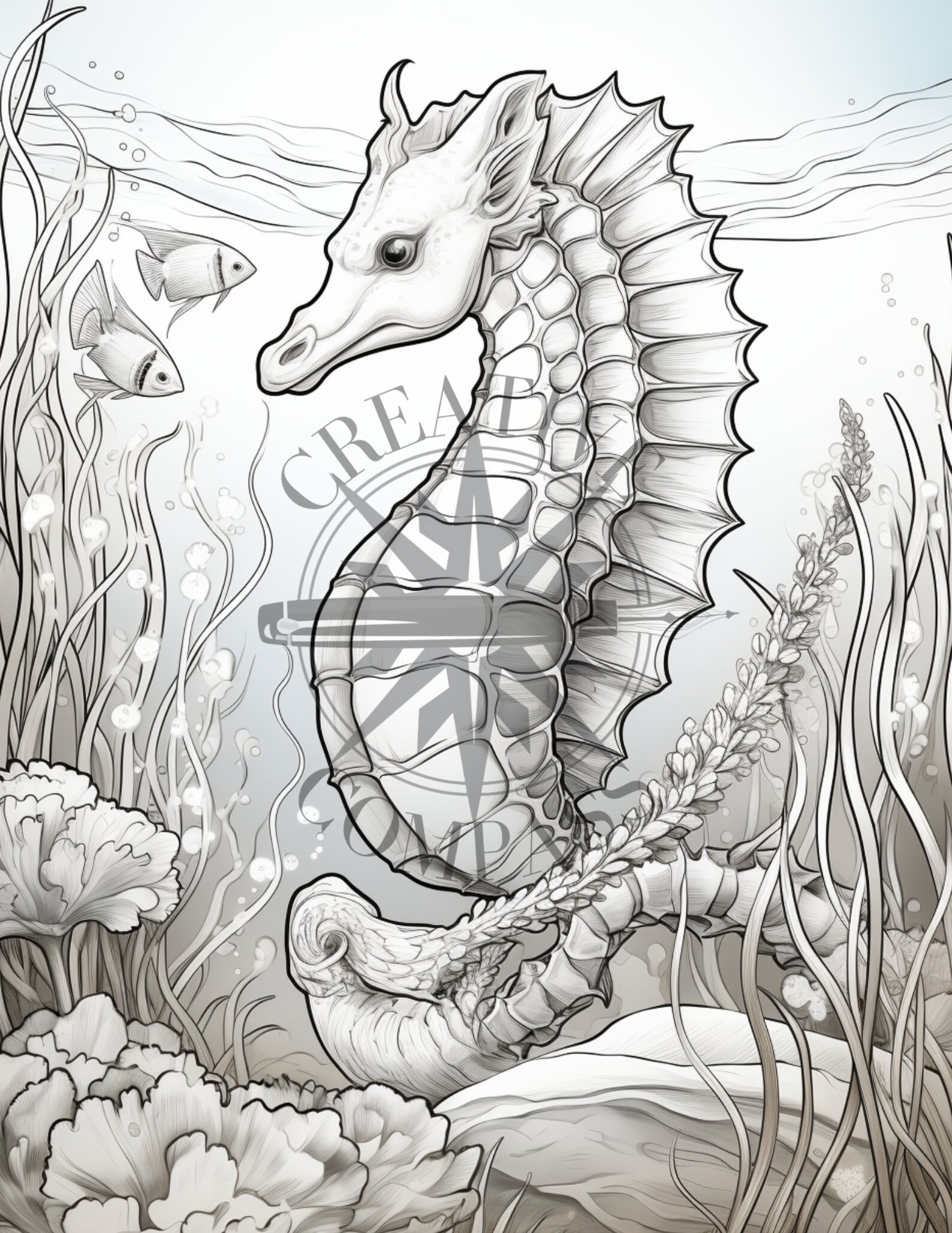 Underwater Seascapes Coloring Book: Underwater Fantasy, Creatures and ...