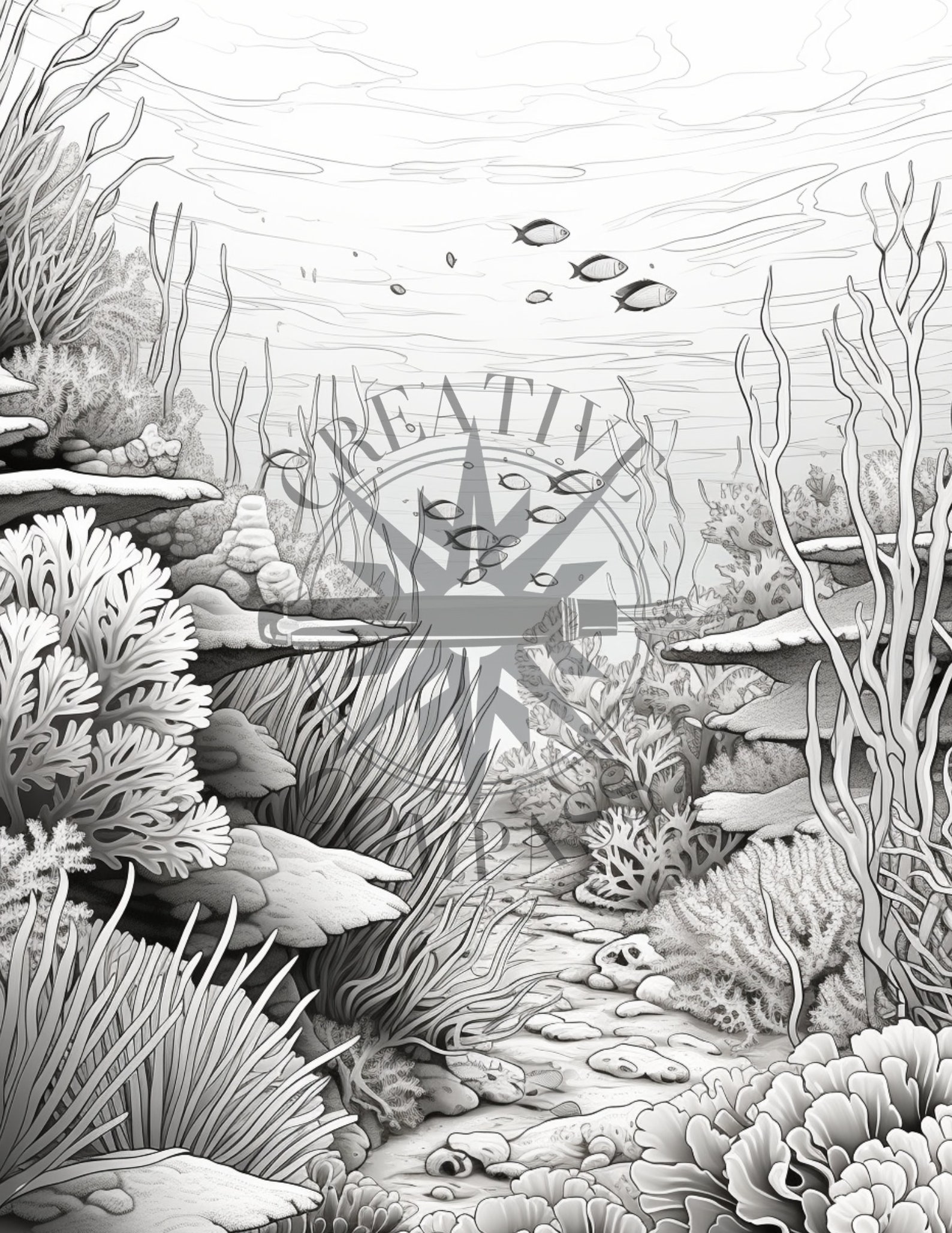 Underwater Seascapes Coloring Book: Underwater Fantasy, Creatures and ...