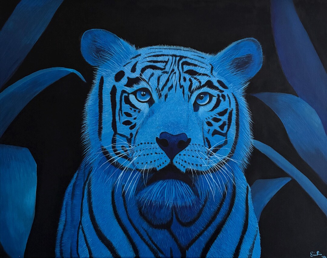Blue Tiger Oil Painting Print | Monochromatic Art | Tiger Art ...