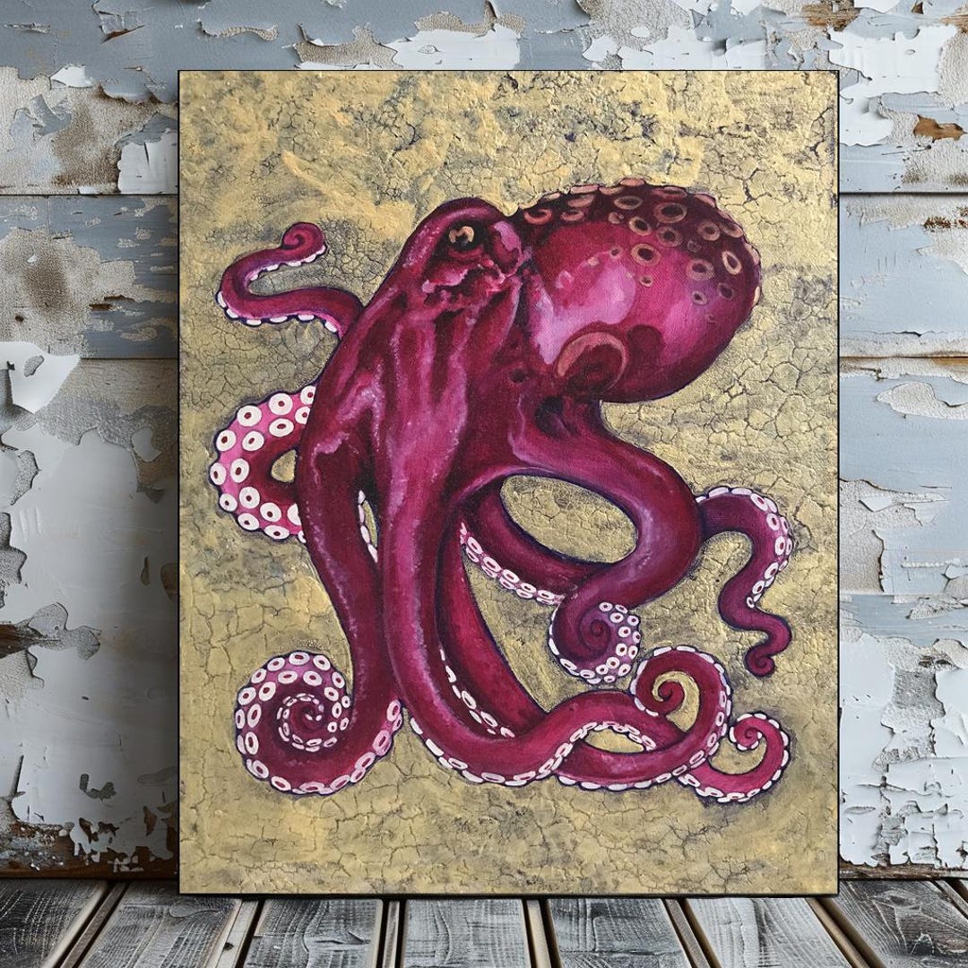 Octopus Art, Aquatic Nautical Underwater Ocean Marine Life Gallery Wrap ...