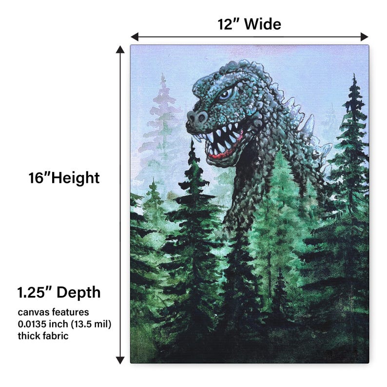 Giant Monster Reptile Lizard Kaiju in Forest Canvas Gallery Wrap, Funny ...