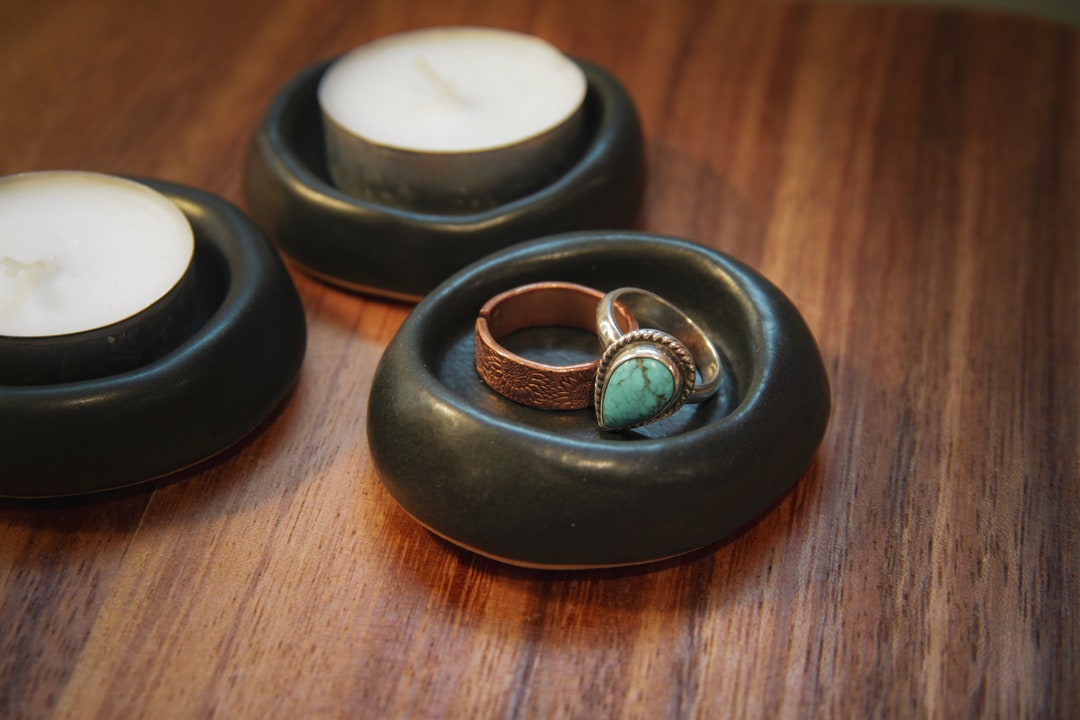 Ceramic pebble Set SET of 3 Ceramic Dishes, Tea Candle Holders, Trinket ...