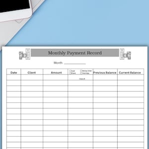 Monthly Payment Tracker,small Business Client Record, Income Log ...