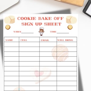 Cookie Bake off Sign-up Sheet: Printable Contest Form (US Letter & A4 ...