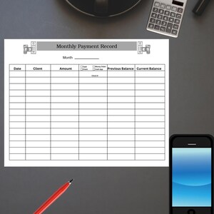 Monthly Payment Tracker,small Business Client Record, Income Log ...