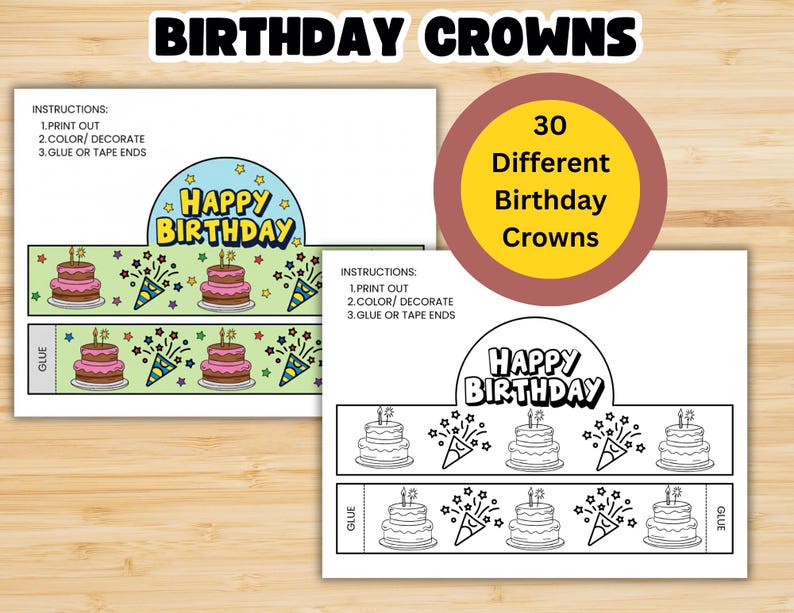 Birthday Crown Printable, DIY Coloring Craft, Birthdayhat for Kids, Fun ...