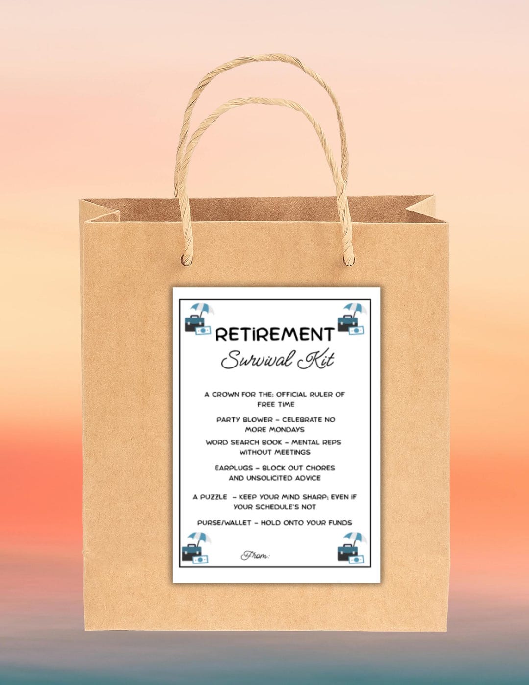 Retirement Survival Kit Tags: Printable Gift Bag Labels,retirement Gift ...