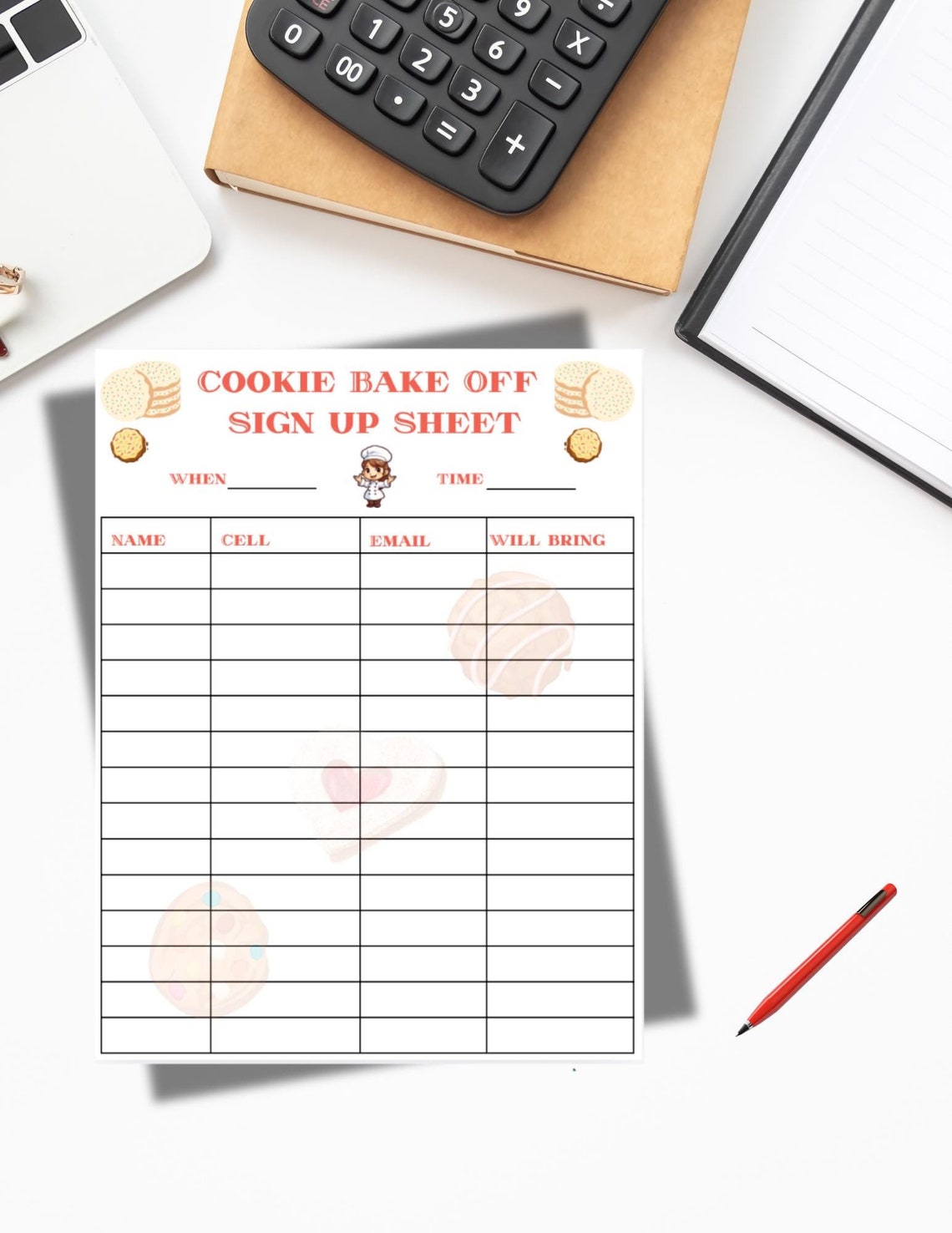 Cookie Bake off Sign-up Sheet,printable Contest Form, Printable Cookie ...