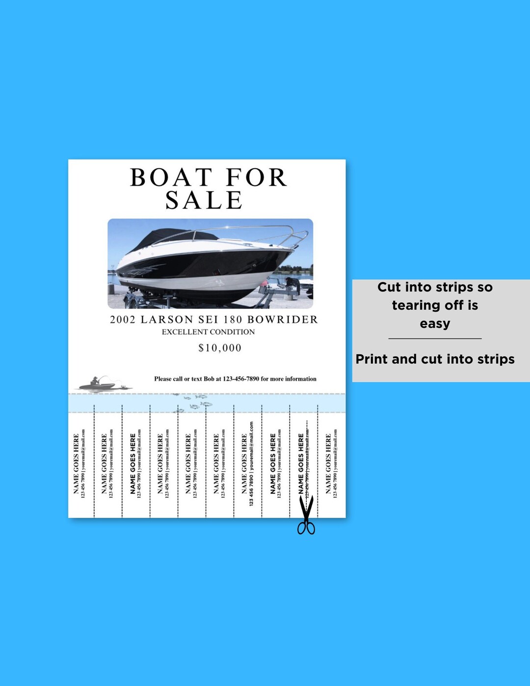Boat for Sale Tear off Advertisement Poster for Sale, Boat Sale Poster ...