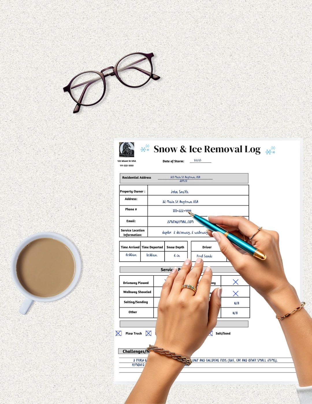 Printable Snow Removal Log,residential Ice Removal Tracker, Winter ...