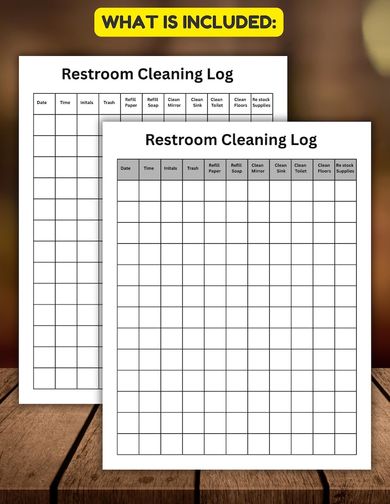Restroom Cleaning Checklist,facility Maintenance Log,bathroom Cleaning ...