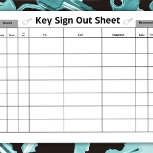 Printable Key Sign Out Sheet,key Log Template,key Sign Out Sheet ...