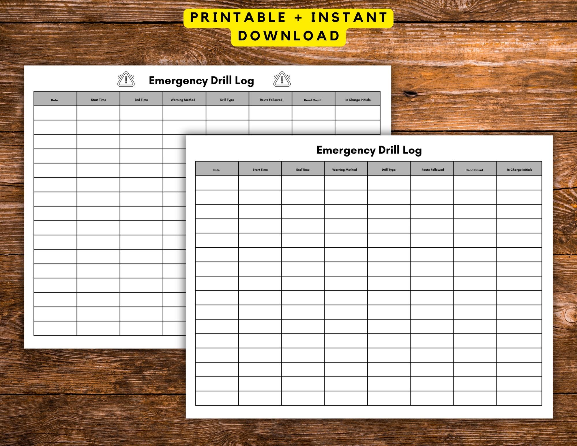 Emergency Drill Log: Fire, Evacuation, Lockdown - Printable Emergency ...