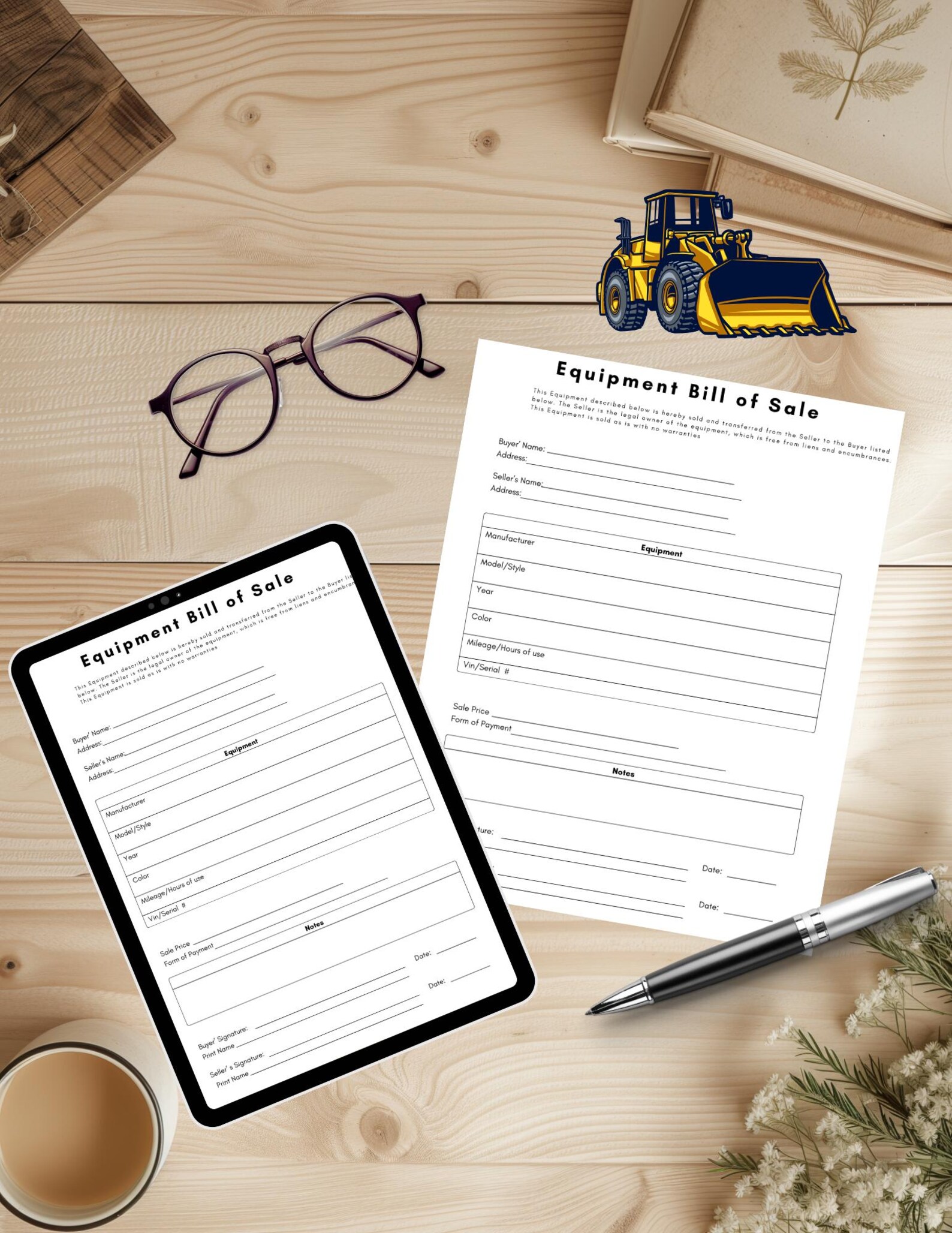 Equipment Bill of Sale, Printable Equipment Sale Contract, Sale ...