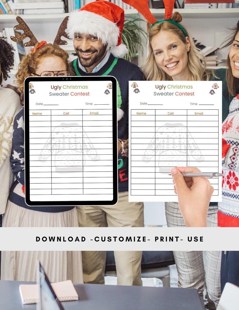 Printable Sign up Sheet for an Ugly Sweater Contest Contestant Sign up ...