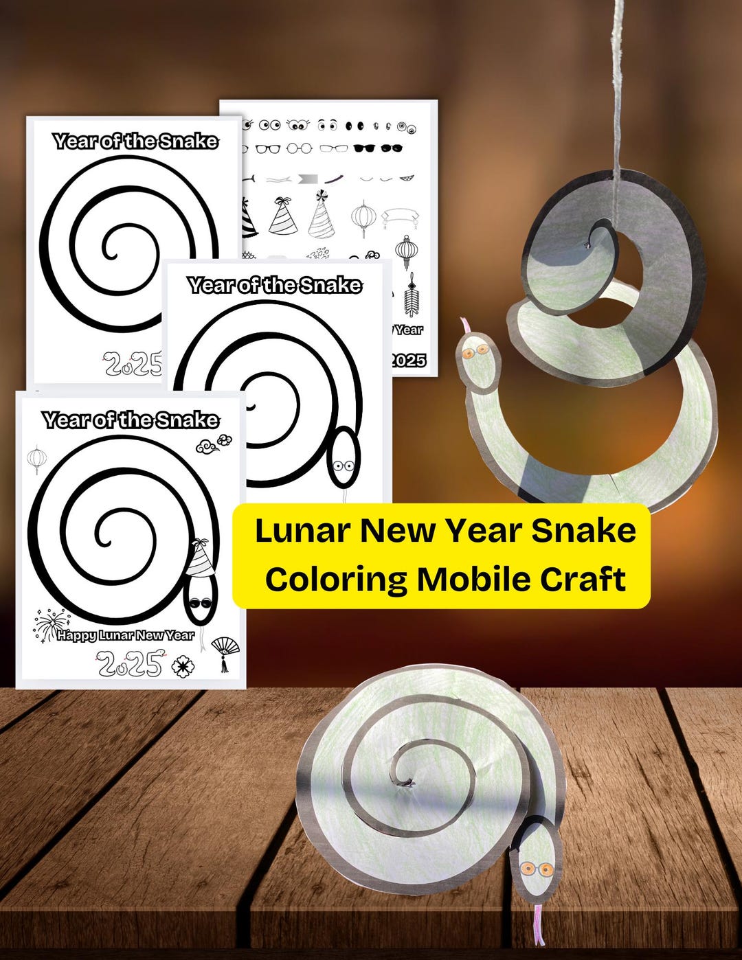 Year of the Snake 2025 Spiral Snake Printable, Lunar New Year Paper Toy ...
