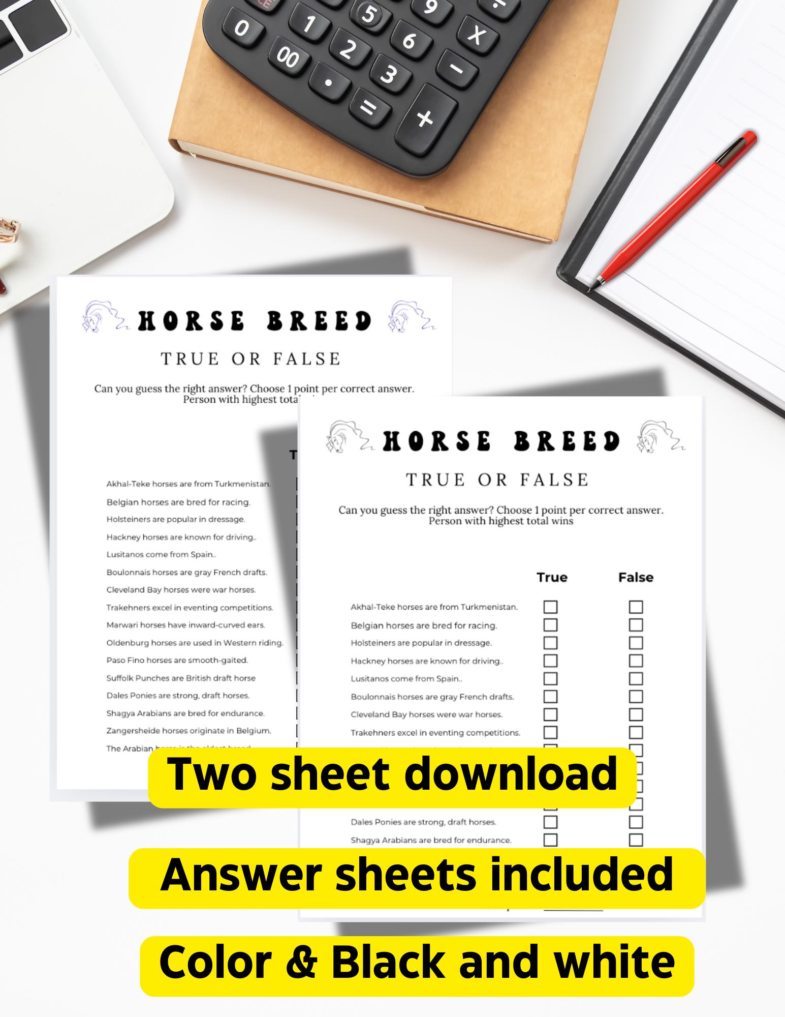 Horse Breed True or False Game,horse Breed Trivia Game, Equine Breeds ...