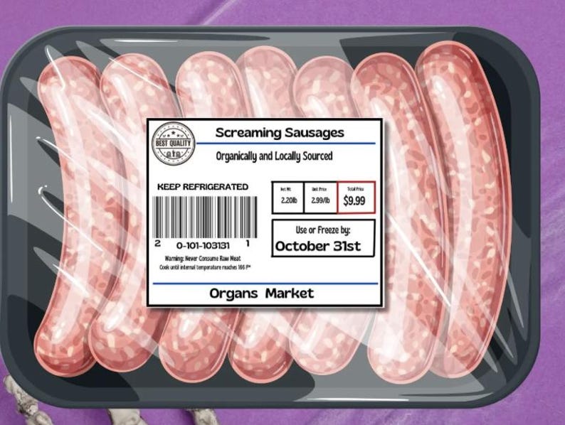 Halloween Fake Meat Labels: Funny Food Pranks, Halloween Food Prank ...