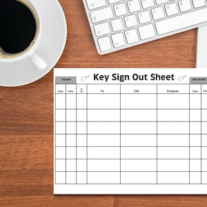 Printable Key Sign Out Sheet,key Log Template,key Sign Out Sheet ...