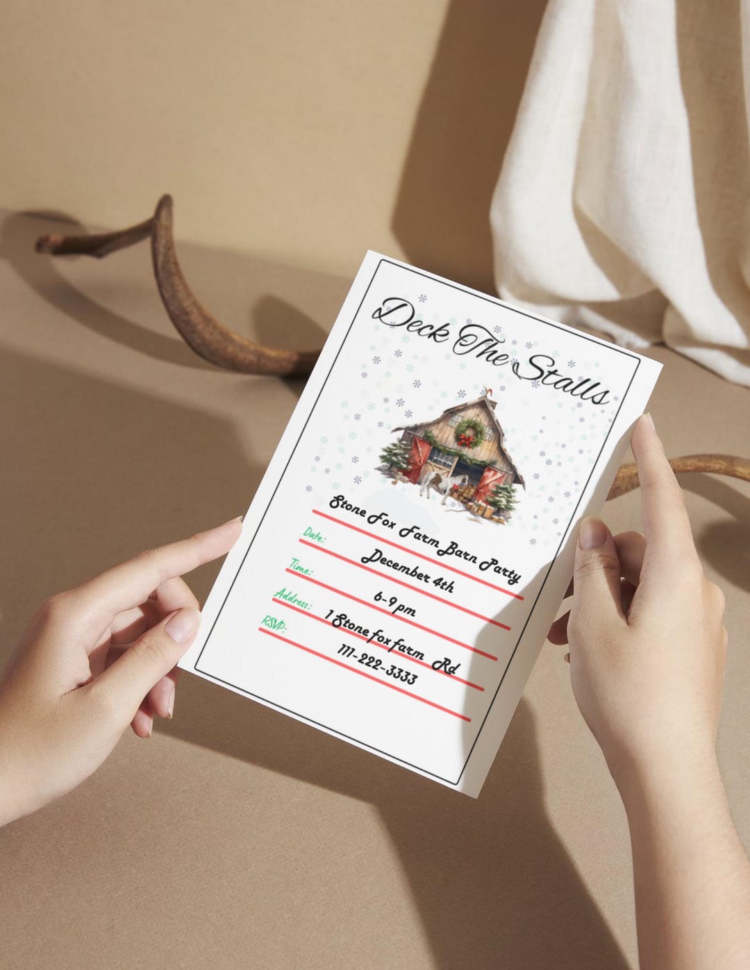 Printable Deck the Stalls Holiday Barn Party Invitations, Horse Barn ...