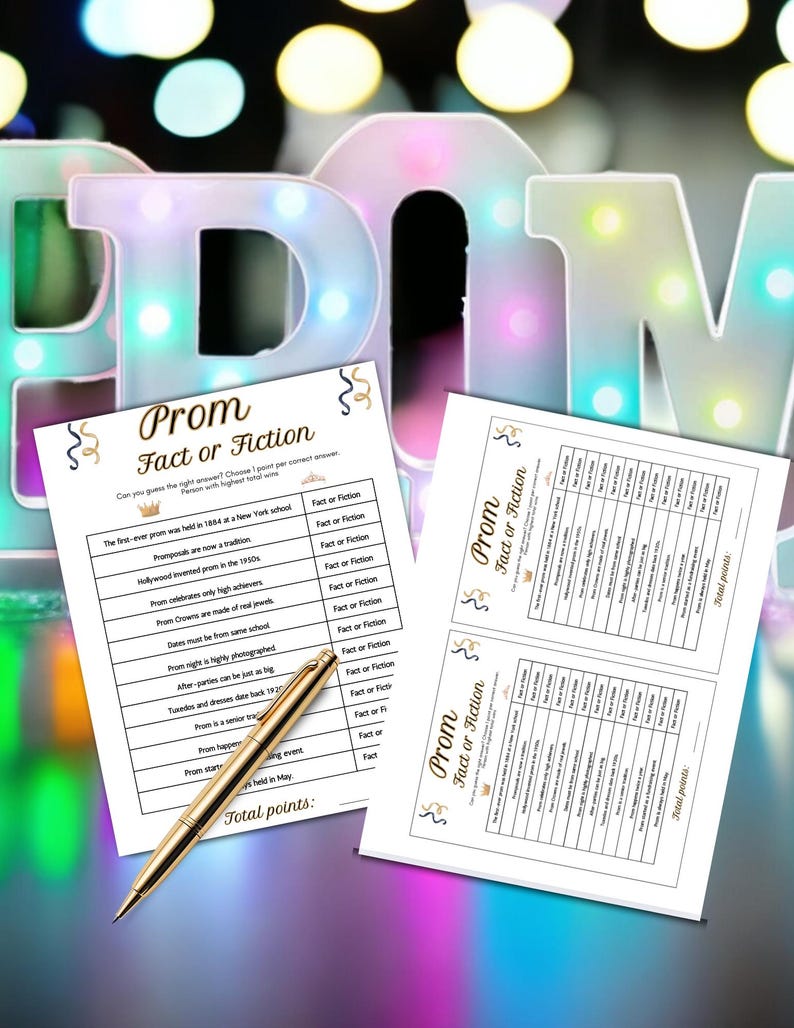 High School Prom Fact or Fiction, Prom Night Games, Printable Games for ...