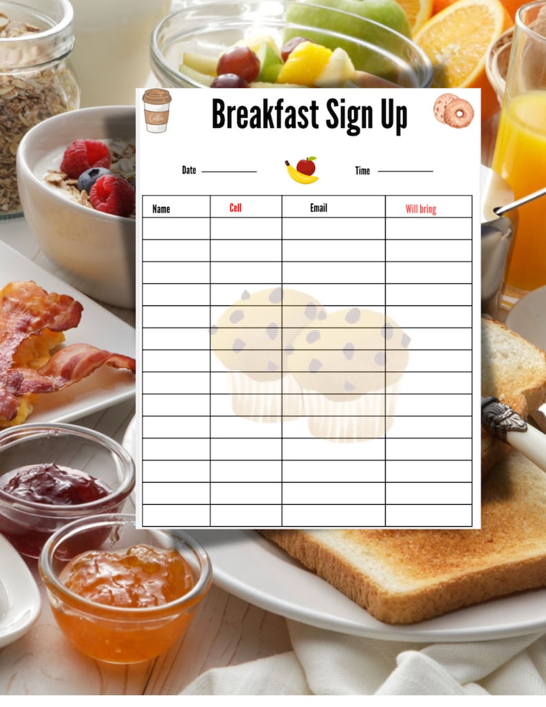 Breakfast Potluck Sign up Sheet: Print and Go - Etsy UK