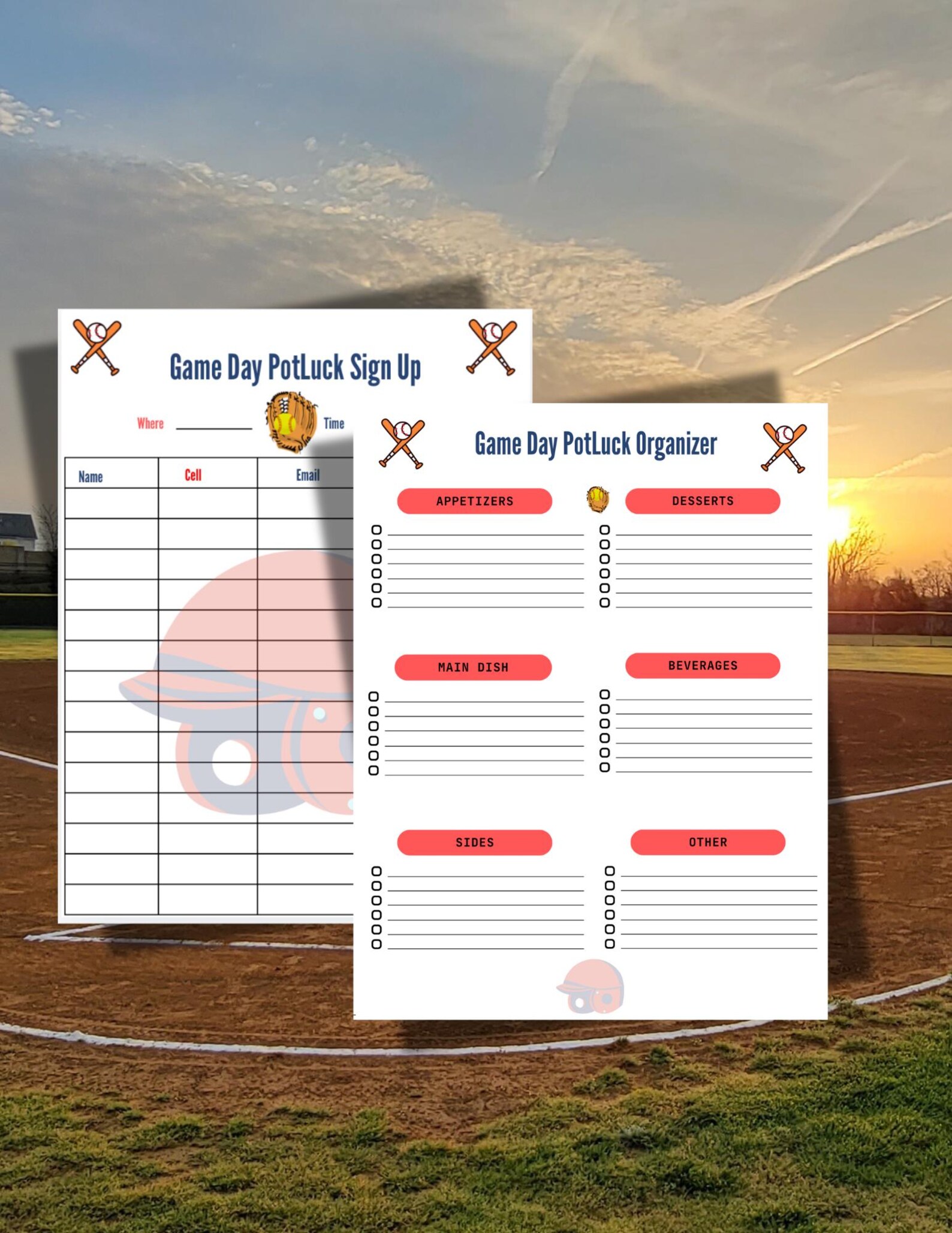 Softball/baseball Potluck Sign up Sheet,game Day Potluck Sign up Sheet ...