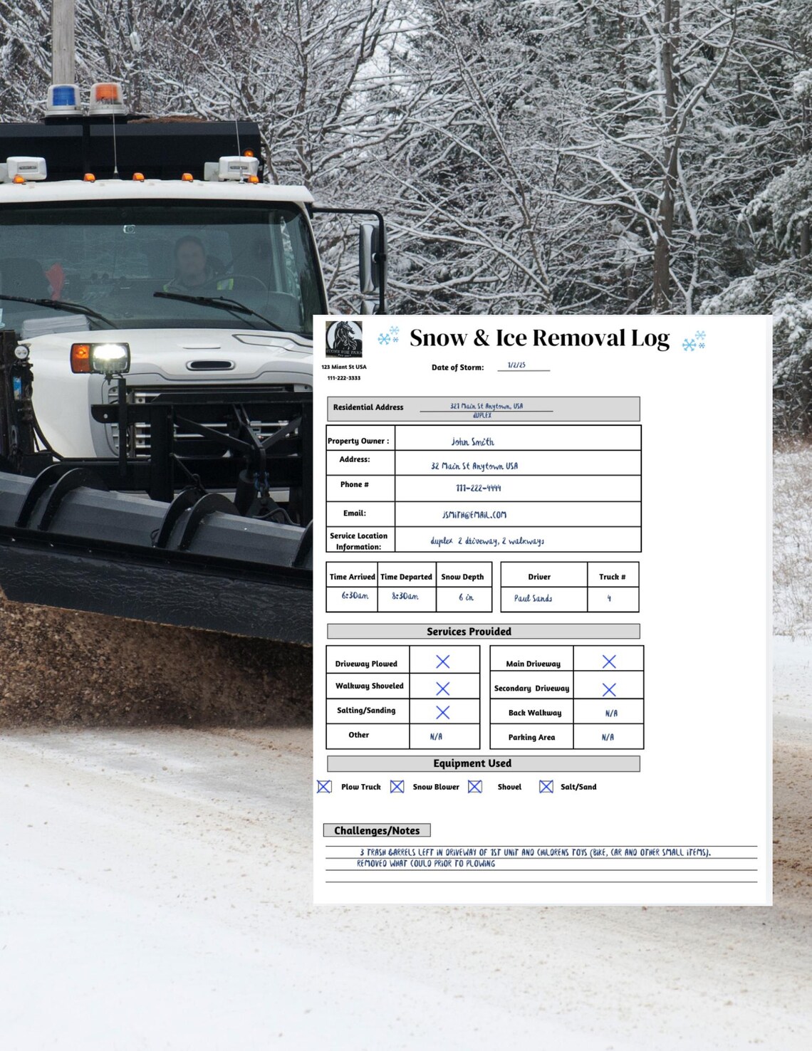Printable Snow Removal Log,residential Ice Removal Tracker, Winter ...