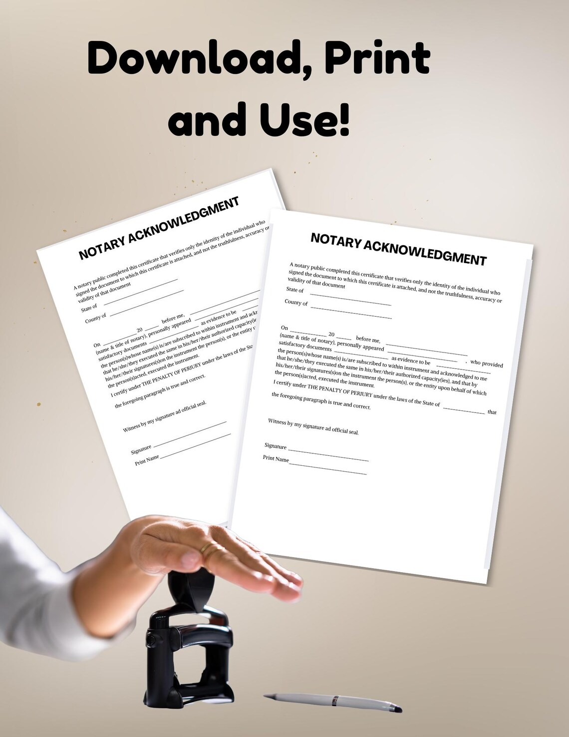 Notary Acknowledgment Form, Fillable Printable, Notary Form ...
